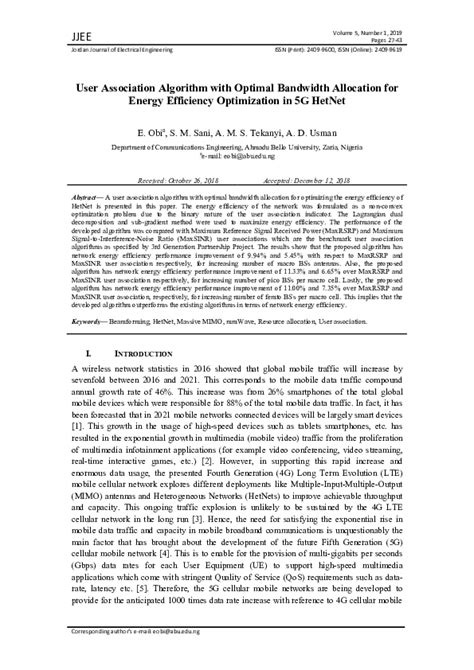 Pdf User Association Algorithm With Optimal Bandwidth Allocation For
