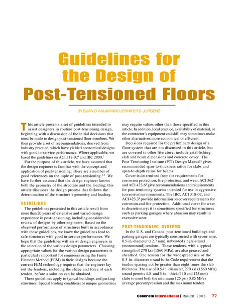 Pt Guidelines Post Tensioned Slab Design Provisions Guidelines For The Design Of Post