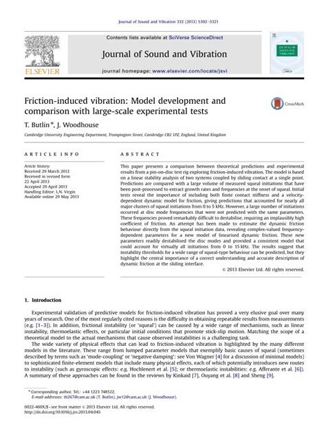 Pdf Friction Induced Vibration Model Development And Comparison With