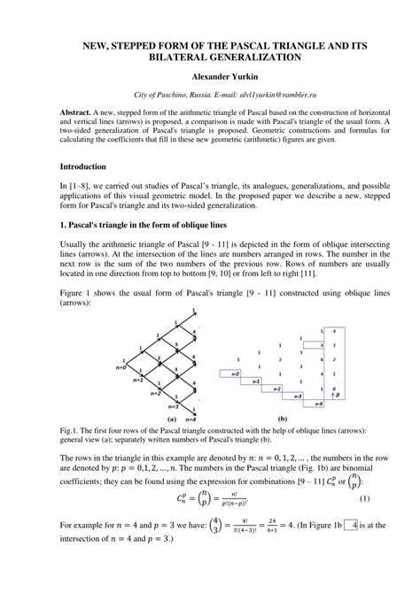 Pdf New Stepped Form Of The Pascal Triangle And Its Bilateral Generalization