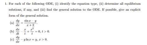Solved 1 For Each Of The Following ODE I Identify The Chegg Com