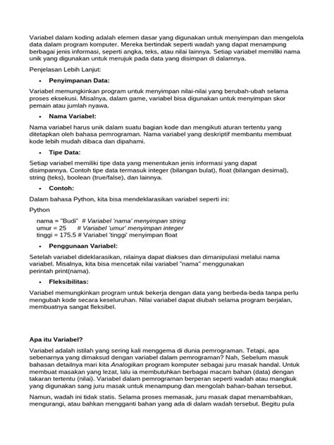 Variabel Dalam Pemrograman Dasar Dan Jenis Pdf