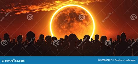 Crowd Of People Watching An Annular Solar Eclipse Illustration Stock