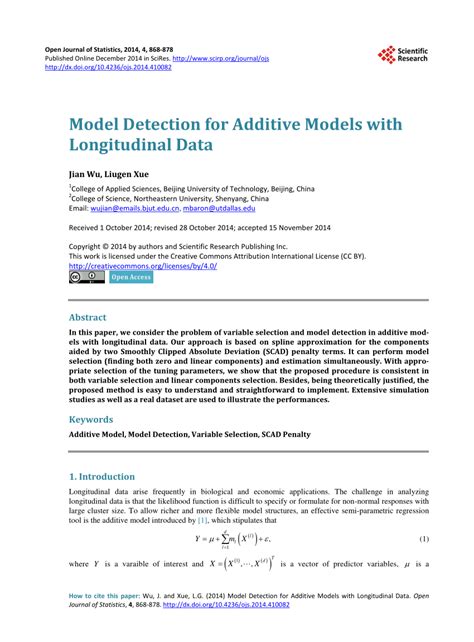 Pdf Model Detection For Additive Models With Longitudinal Data