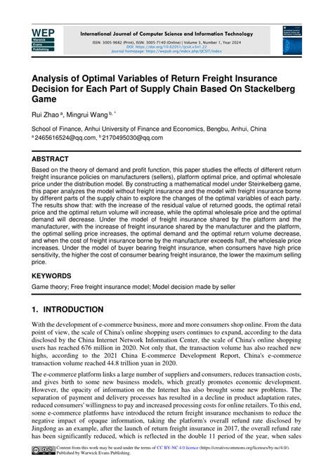 Pdf Analysis Of Optimal Variables Of Return Freight Insurance