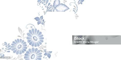 나뭇 가지가 달린 푸른 색과 잎의 꽃다발 러시아 스타일의 장식은 배경과 분리되어 있습니다 디지털로 수채화 삽화 꽃과 식물의 형태로 양식화 된 패턴 0명에 대한 스톡 벡터