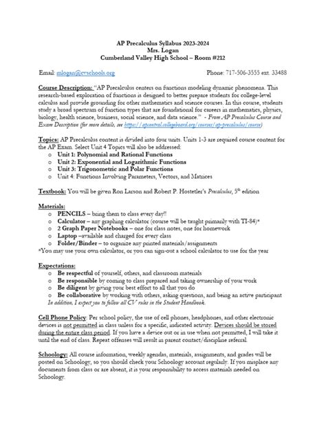 Ap Precalculus Syllabus 23 24 Pdf