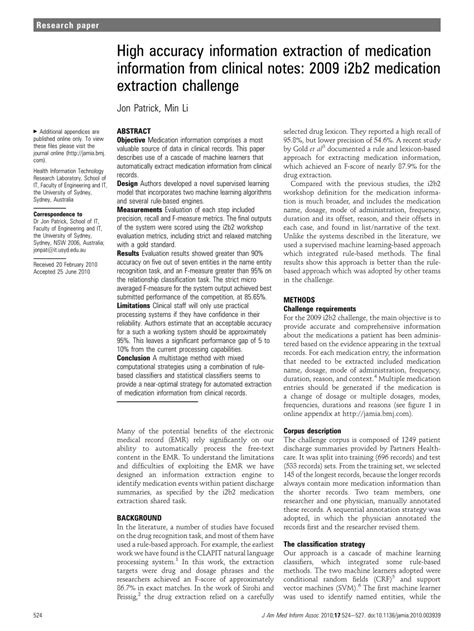 Pdf High Accuracy Information Extraction Of Medication Information