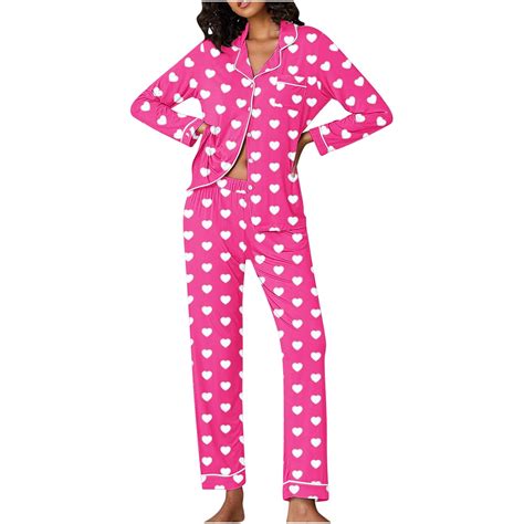 Bltiby Women Valentines Day Pajamas Set Button Down Sleepwear Printed