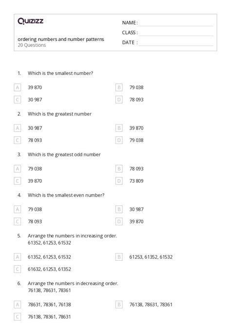 50 Ordering Numbers 11 20 Worksheets On Quizizz Free And Printable