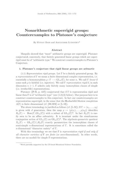Pdf Nonarithmetic Superrigid Groups Counterexamples To Emismaths