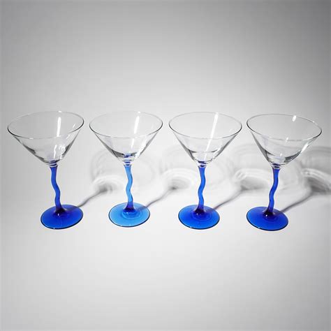 Vintage Blue Crooked Stem Martini Glasses 1980s Etsy