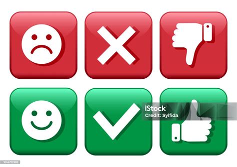 Atur Tombol Ikon Merah Dan Hijau Smileys Emoticon Positif Dan Negatif
