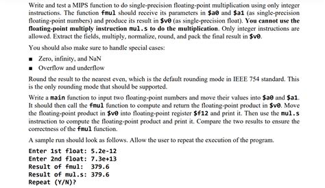 Solved Write And Test A MIPS Function To Do Single Precision Chegg