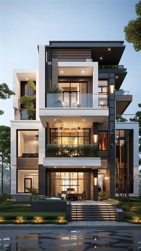 现代简约风别墅外观图片素材 正版创意图片600404448 摄图网