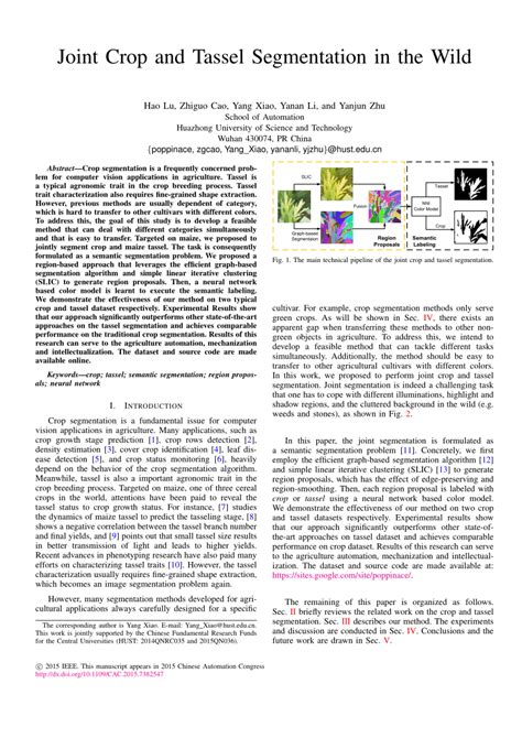 Pdf Joint Crop And Tassel Segmentation In The Wild