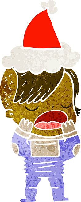 산타 모자를 쓰고 우주복을 입은 멋진 힙스터 소녀의 손으로 그린 복고풍 만화 고풍스런에 대한 스톡 벡터 아트 및 기타 이미지 고풍스런 낙서 드로잉 등장인물 Istock