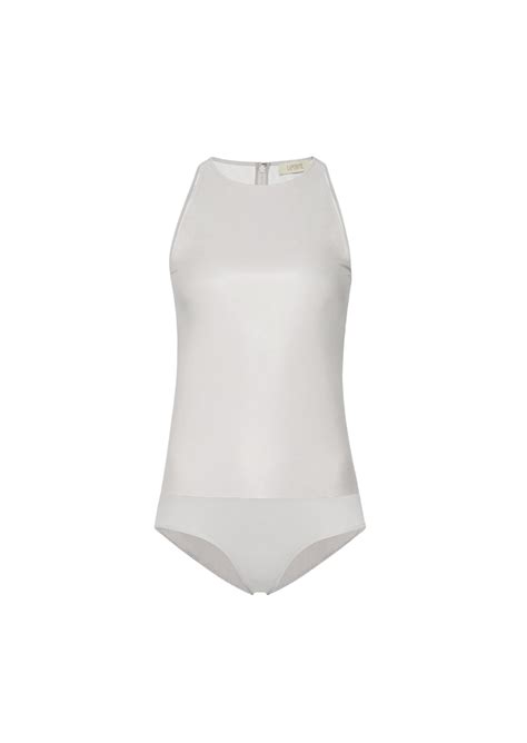 Lapointe Stretch Faux Leather Crew Neck Bodysuit Contemporary Ready