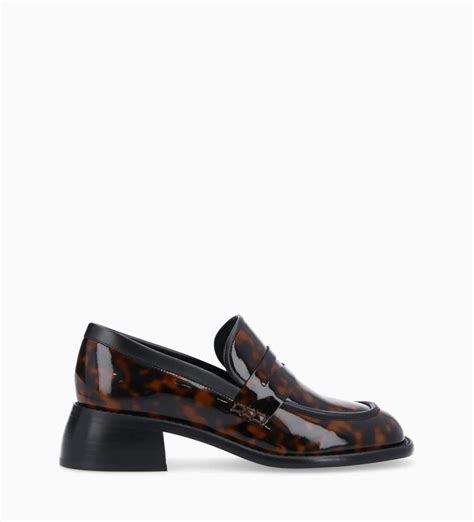 Mocassin à Talon à Bout Carré Anaïs 50 Cuir Vernis Turtle Free Lance
