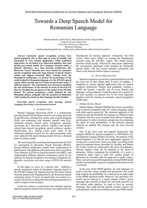 Pdf Towards A Deep Speech Model For Romanian Language
