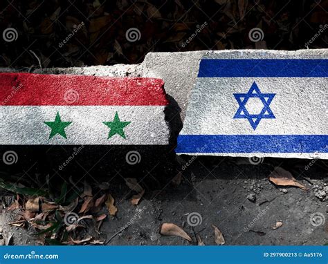 Both The Israeli Flag And The Syrian Flag Are Made Of Crackled Patterns Stock Illustration