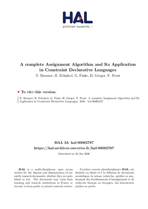Pdf A Complete Assignment Algorithm And Its Application In Constraint