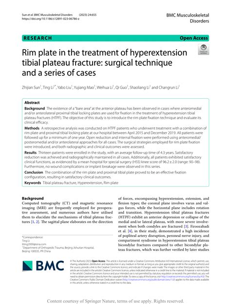Pdf Rim Plate In The Treatment Of Hyperextension Tibial Plateau