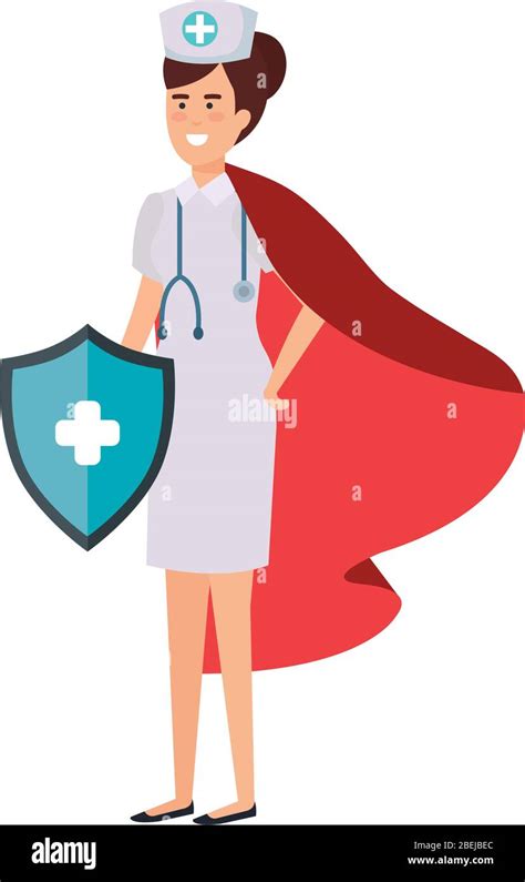 Super Nurse With Hero Cloak And Shield Stock Vector Image And Art Alamy