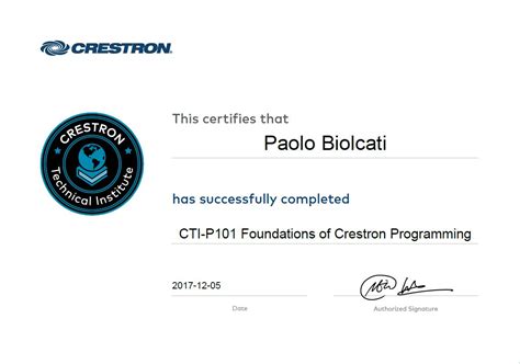 Paolo Biolcati On Linkedin Cti P101 Foundation Of Crestron Programming