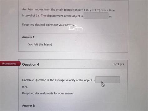Solved An Object Moves From The Origin To Position X Chegg Com