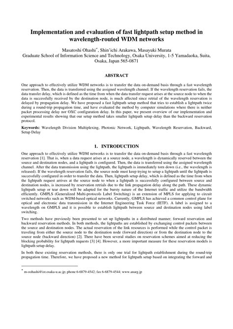 pdf implementation and evaluation of fast lightpath setup method in
