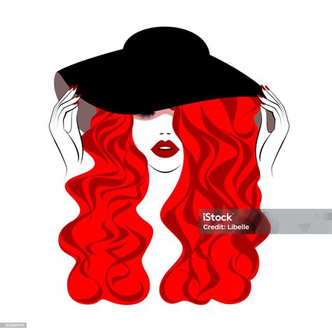 검은 모자 빨간 립스틱 빨간 손톱 매니큐어에 아름다운 여자 벡터 패션 일러스트레이션입니다 뷰티 로고입니다 한 명의 여자만에 대한 스톡 벡터 아트 및 기타 이미지 Istock