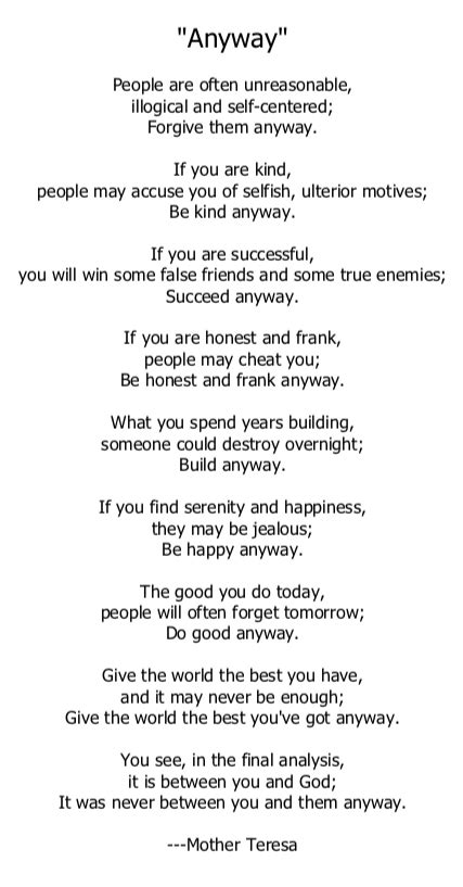 Do It Anyway Poem By Mother Teresa