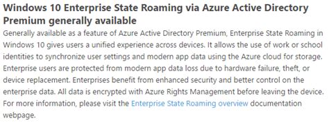 Azure Enterprise State Roaming For Windows 10 Now Generally Available