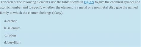 Solved For Each Of The Following Elements Use The Table Chegg