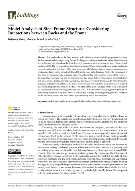 Pdf Model Analysis Of Steel Frame Structures Considering Interactions Between Racks And The Frame