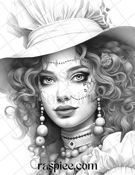 42 Beautiful Clown Girls Grayscale Coloring Pages Printable For Adults