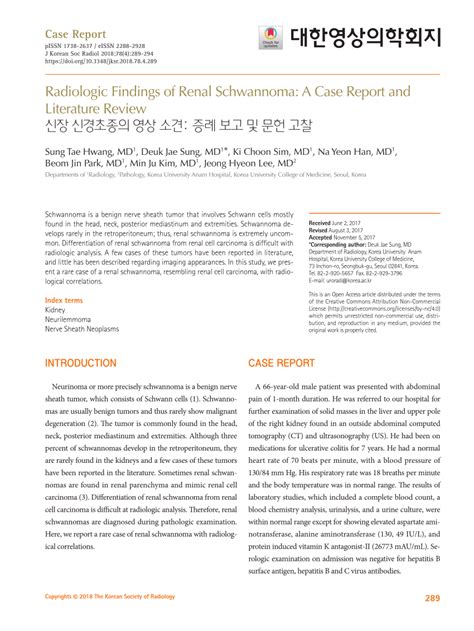 Pdf Radiologic Findings Of Renal Schwannoma A Case Report And