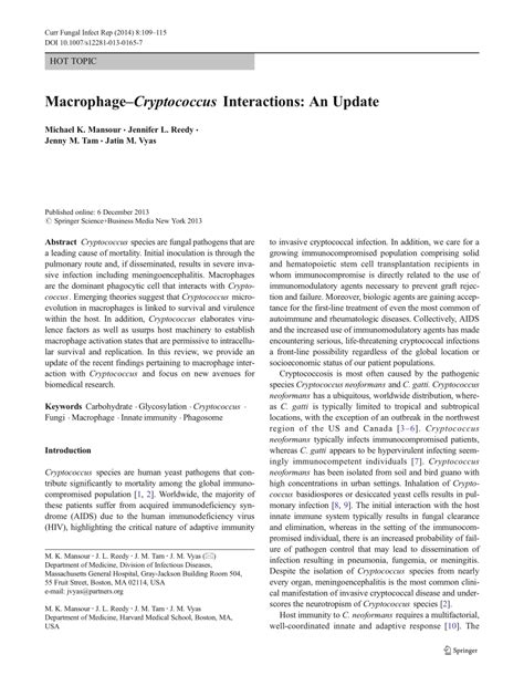 Pdf Macrophagecryptococcus Interactions An Update