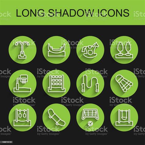 세트 라인 체조 반지 스케이트 보드 트릭 가로등 공 스윙 틱 택 발가락 게임 배드민턴 셔틀콕과 점프 로프 아이콘축구 목표 벡터 거리에 대한 스톡 벡터 아트 및 기타 이미지