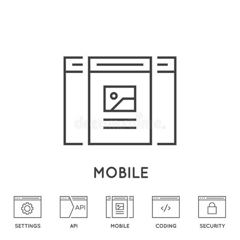 Set Of Minimal Browser Developing App And Coding Vector Line Icons Perfect Pixel Stock Vector