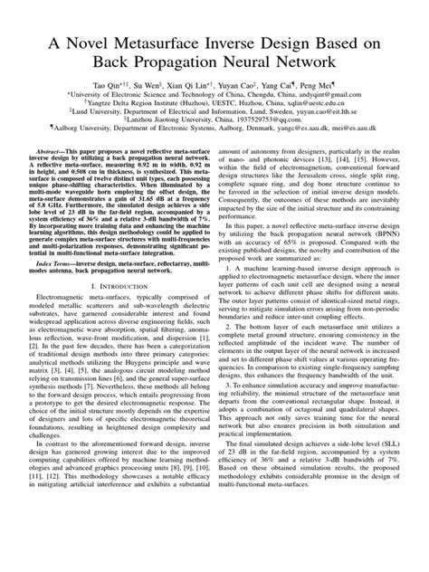 Anovelmetasurfaceinversedesignbasedonbackpropagationneural