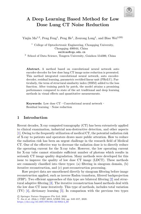 Pdf A Deep Learning Based Method For Low Dose Lung Ct Noise Reduction