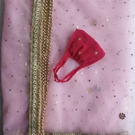 Sequenced Pink Bridal Mask With Pretty Pink Stone Net Bridal Dupatta At ₹ 2499 00 Bridal