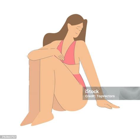 휴가 와 여자 캐릭터 에서 수영복 와 앉아 와 굽히고 무릎 즐기는 것 해변의 휴식 벡터 일러스트 레이 션 계절에 대한 스톡 벡터 아트 및 기타 이미지 Istock
