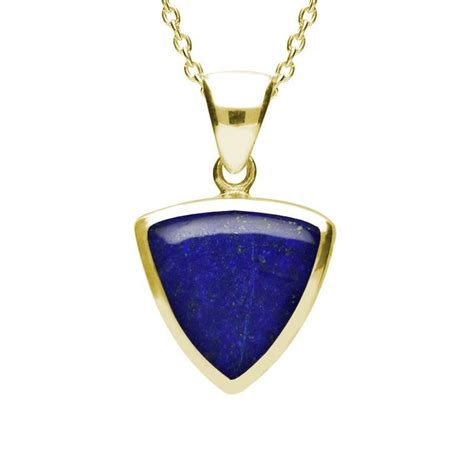 9ct Yellow Gold Lapis Lazuli Curved Triangle Necklace British Diamond