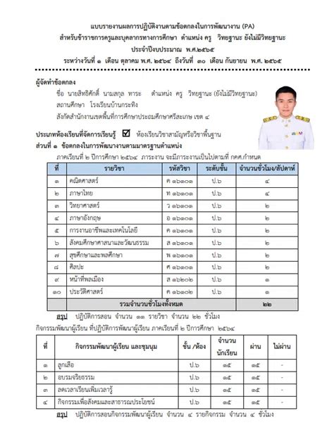 เผยแพร่ ตัวอย่างไฟล์แบบรายงานผลการปฏิบัติงานตามข้อตกลงในการพัฒนางาน Pa
