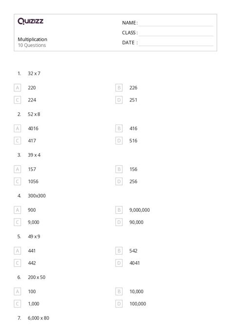 50 Multiplication Worksheets For 5th Class On Quizizz Free And Printable