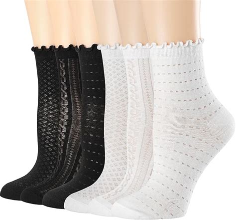 Mcool Mary Womens Ruffle Socks Mesh Casual Lace Cotton Crew Socks Summer Ultra Thin