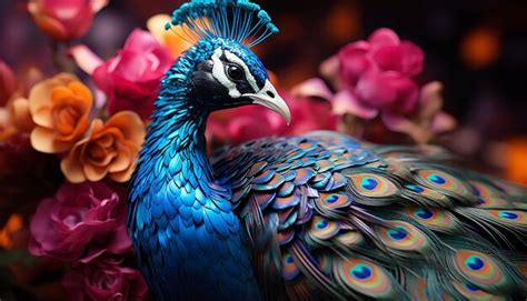 Premium Ai Image Majestic Peacock Displays Vibrant Colors Showcasing